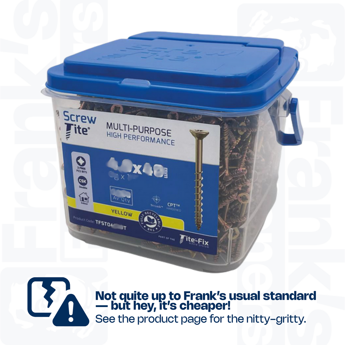 SCREW-TITE® 4 x 60mm Pz Countersunk Screw - Yellow (Box of 600) – Frank ...